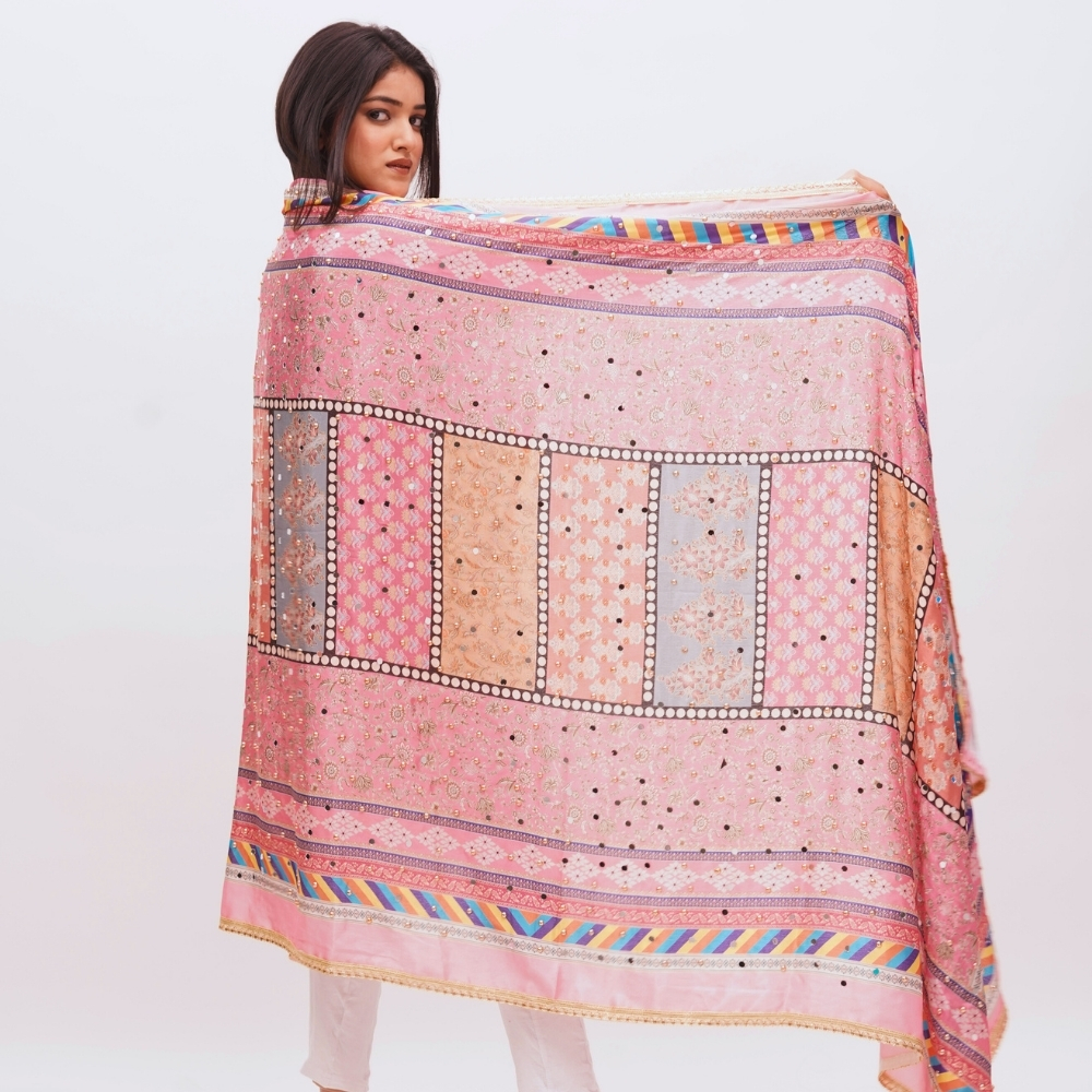 Multicolored digital print dupatta with work
