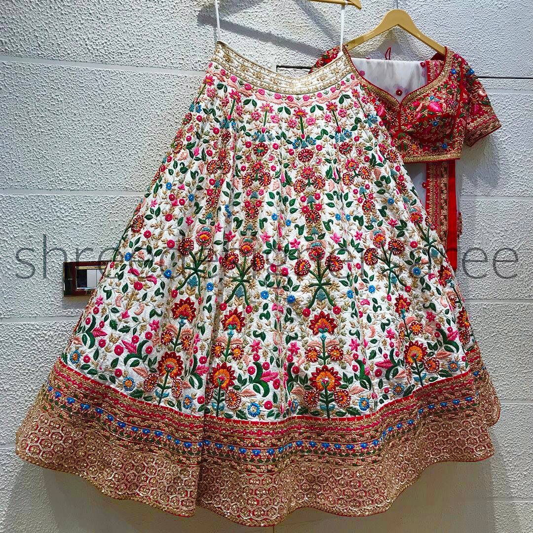 Elegant White & Maroon Dulhan Lehenga Choli