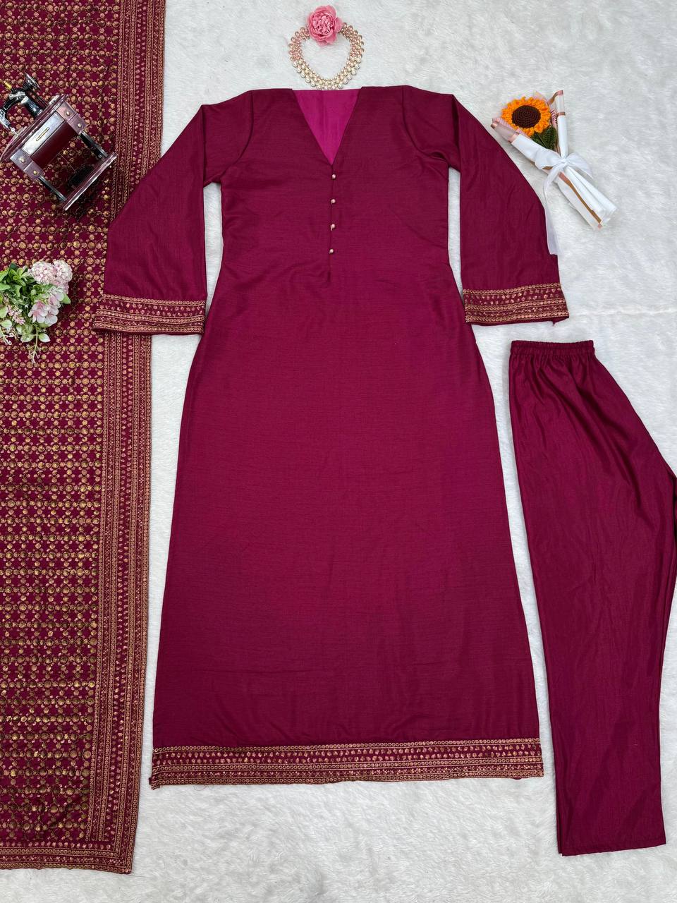 Monsoon Silk top pent and dupatta