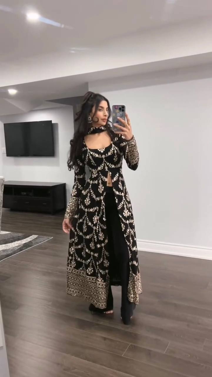 faux georgette long top pent with dupatta